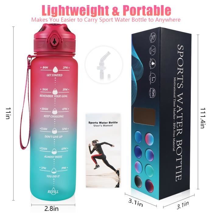 GOURDE,Red-1000ml--bouteille'eau de grande capacité, sans BPA, pour le Sport, avec paille ...