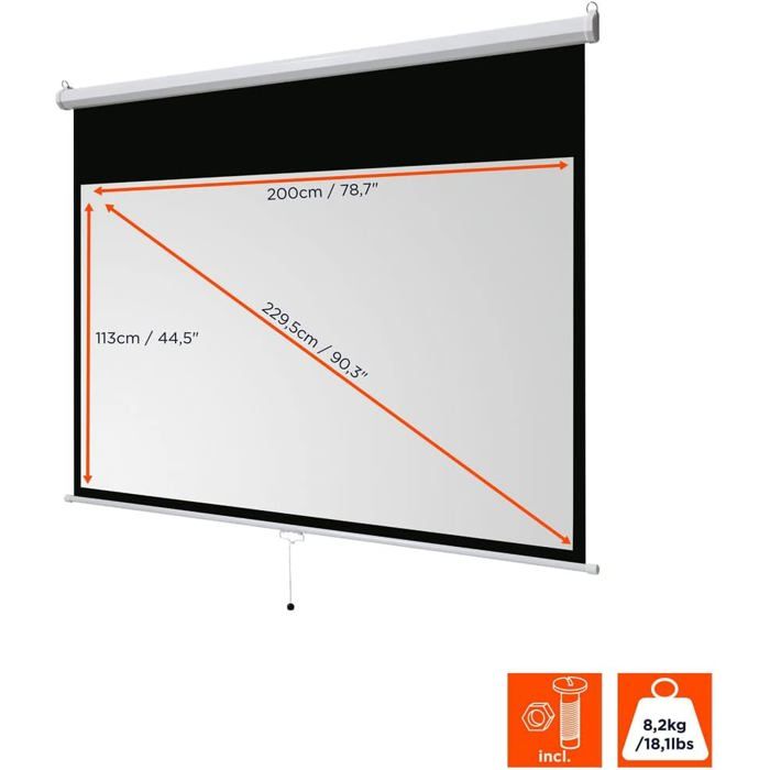 Écran de projection manuel - EDILIQ - 90 pouces - 200x113 cm - 16:9 ...