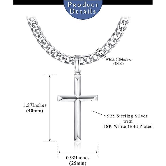 Collier Croix Chretienne Argent 925 Chaîne Cubaine En Argent Pendentif ...