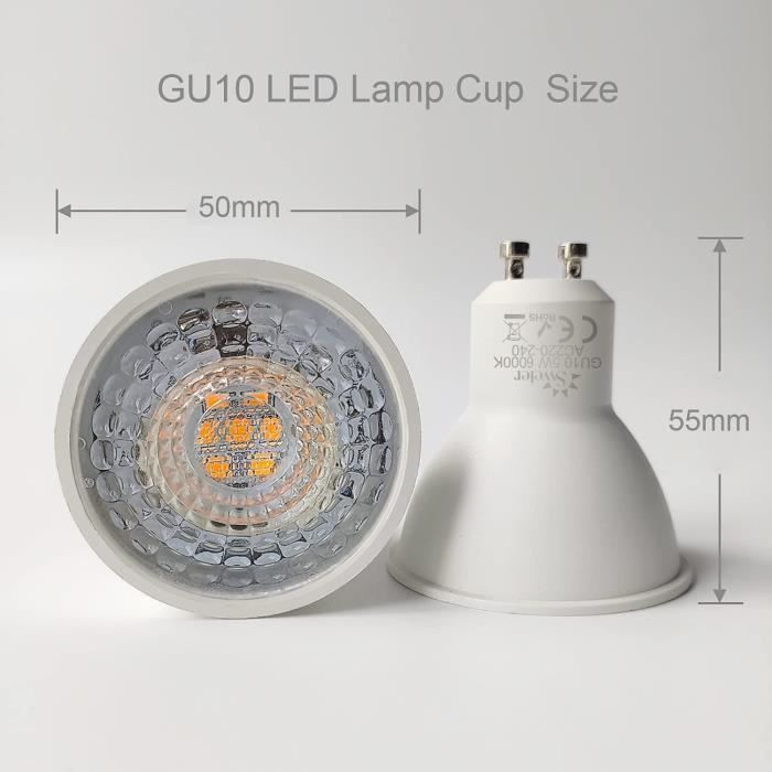 2X Gu10 Led Spots 220V 5W, Angle De Faisceau 38°, 430Lm Lumière Blanche Froide 6000K, Index De ...