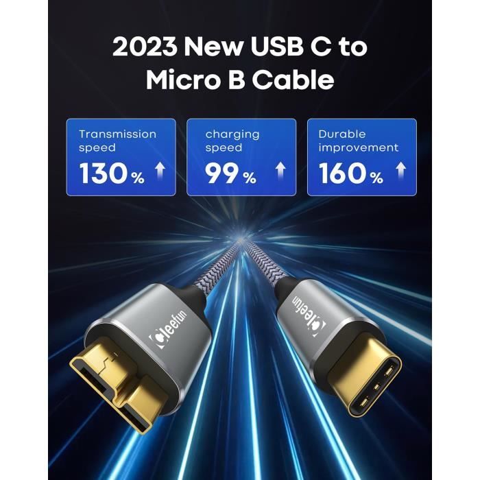 Cable Disque Dur Externe Usb C 1M, Solide Et Stable Cable Usb C Vers Micro-B 3.1(10Gps)-Gris ...