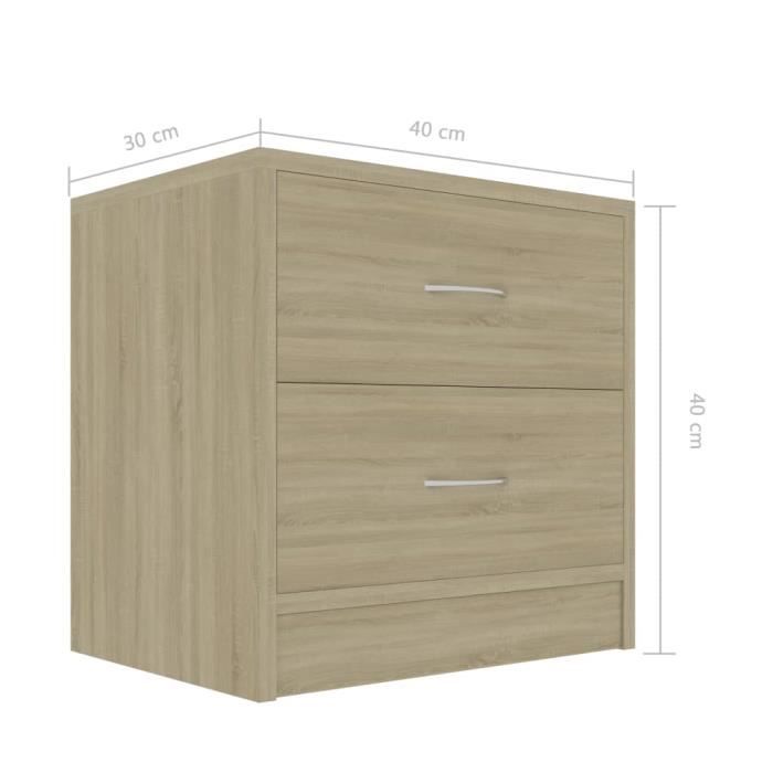 Table de chevet - ATYHAO - Chêne sonoma - 40 x 30 x 40 cm - 2 tiroirs ...
