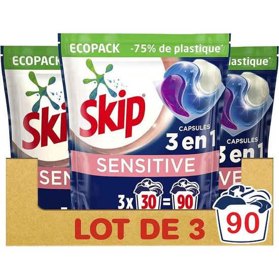 Lessives capsules sensitive 3en1 x90, peaux sensibles bébé, testé ...