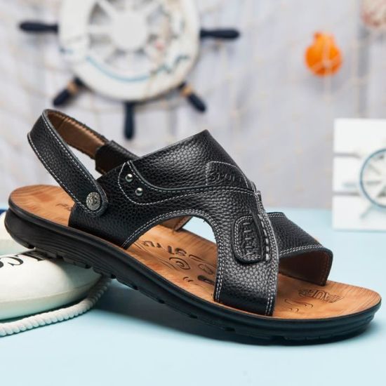 Sandales Cuir Homme Noir - Cdiscount Chaussures