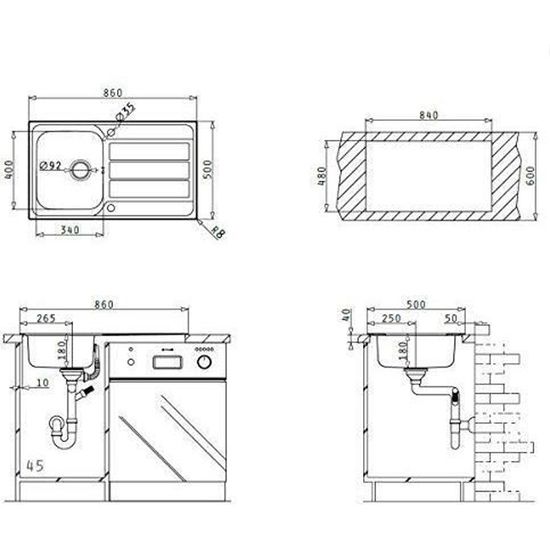 Pyramis ATHENA 86 x 50 1B 1D évier encastrable en acier inoxydable poli ...