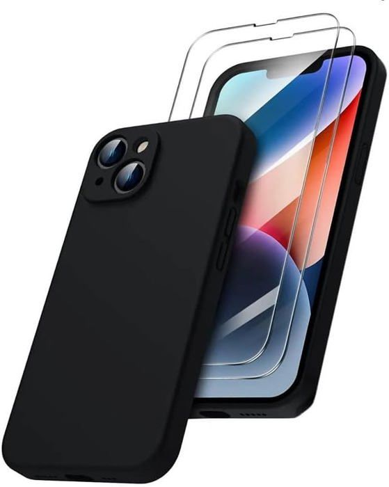 Coque Silicone NOIR Mat Pour iPhone 14 Plus 6,7" + 2 Verre trempé Film Protection écran - Anti ...