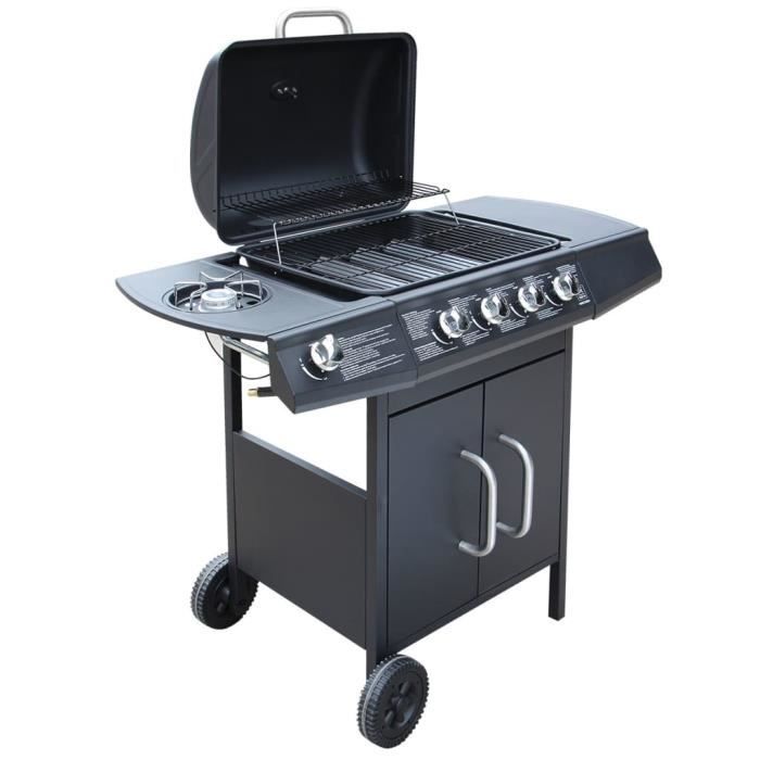 Atyhao Barbecue à gaz 4 + 1 zone de cuisson Noir 12367 - Cdiscount Jardin