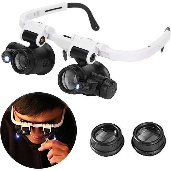Lunette Loupe Avec 2 Lumières Led Loupe Binoculaire Lampe Loupe Grossissante, 3 Lentilles ...