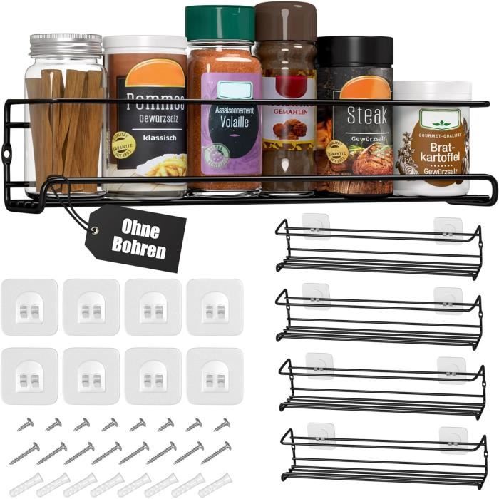 Lot de 4 étagères à épices en métal - Rangement de cuisine ou placard ...