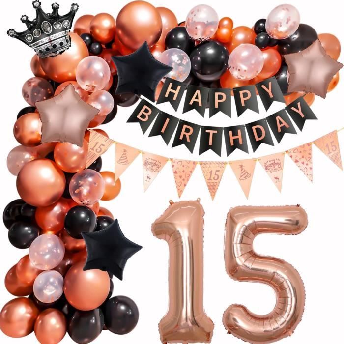 15 Ans Arche Ballon Anniversaire Fille, 15 Ans Or Rose Noir Déco Ballon ...