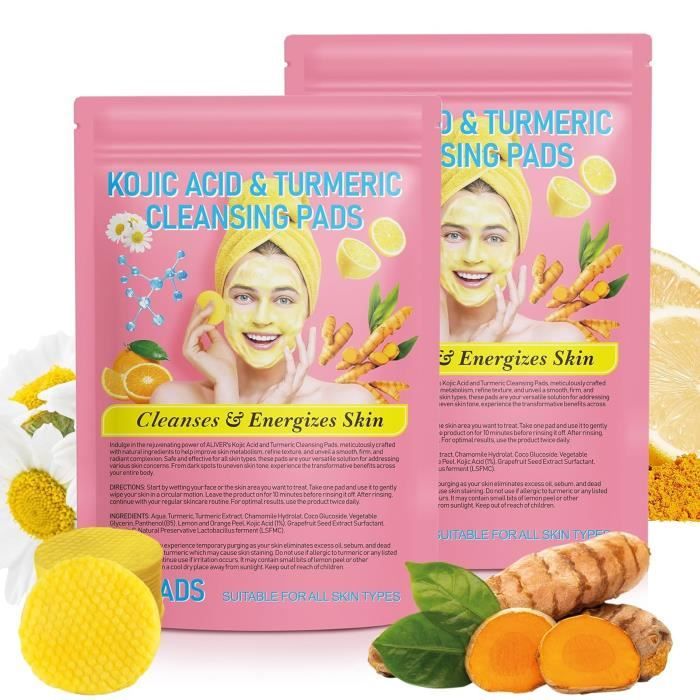 Pads nettoyants au curcuma (2Pack) - Kojic Acid - Équilibre huile et ...