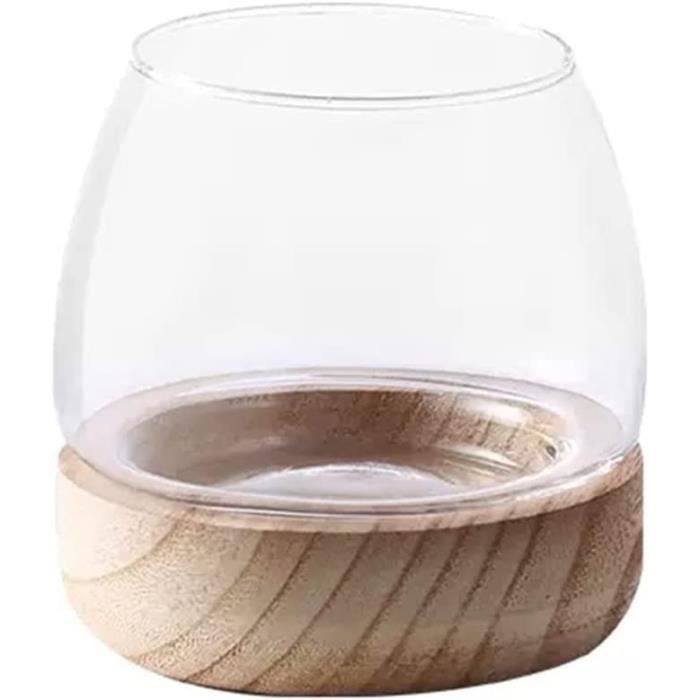 Petit aquarium rond en verre transparent avec support en bois, centre ...