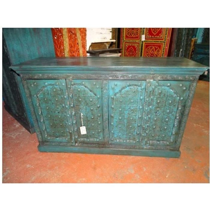 Buffet bas ethnique turquoise en bois massif patiné - VM397 - Cdiscount ...