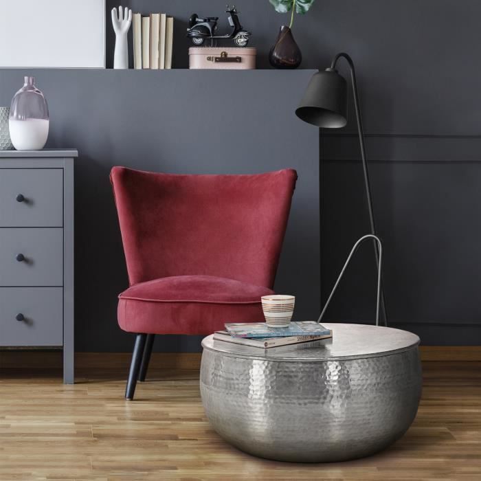 WOMO-DESIGN Table Basse Martelée de Salon - Table d`Appoint Ronde ...