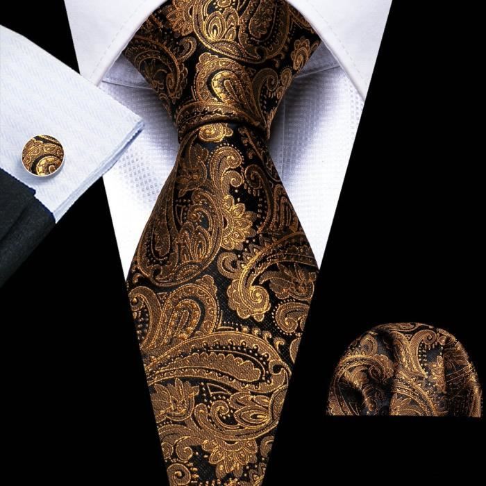Couleur FA-5351 Ensemble de cravates Paisley dorées pour hommes, 8.5cm ...