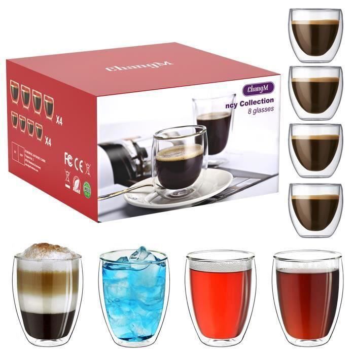 Coffret de 8 Tasse à café/Expresso/Espresso en Verre4X80ml,4X250ml. Set ...
