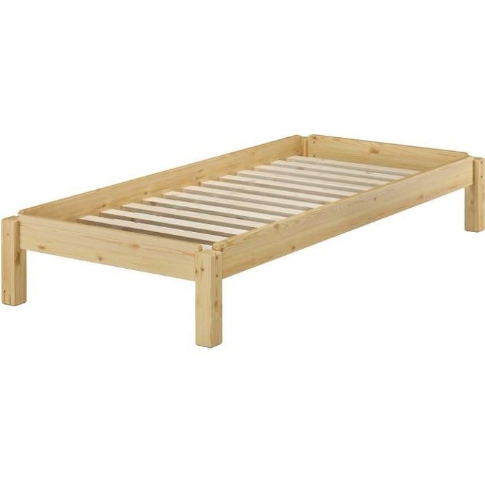 Lit empilable en pin massif naturel 80x190, lit simple avec sommier 60. ...