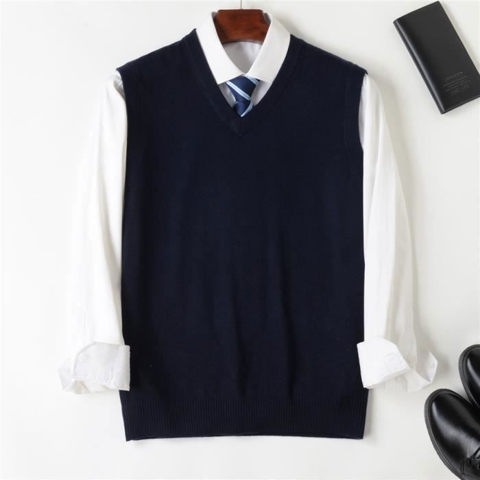 Gilet tricoté sans manches pour homme - Navy Blue - Col V - Grande taille - 8XL, 7XL ...