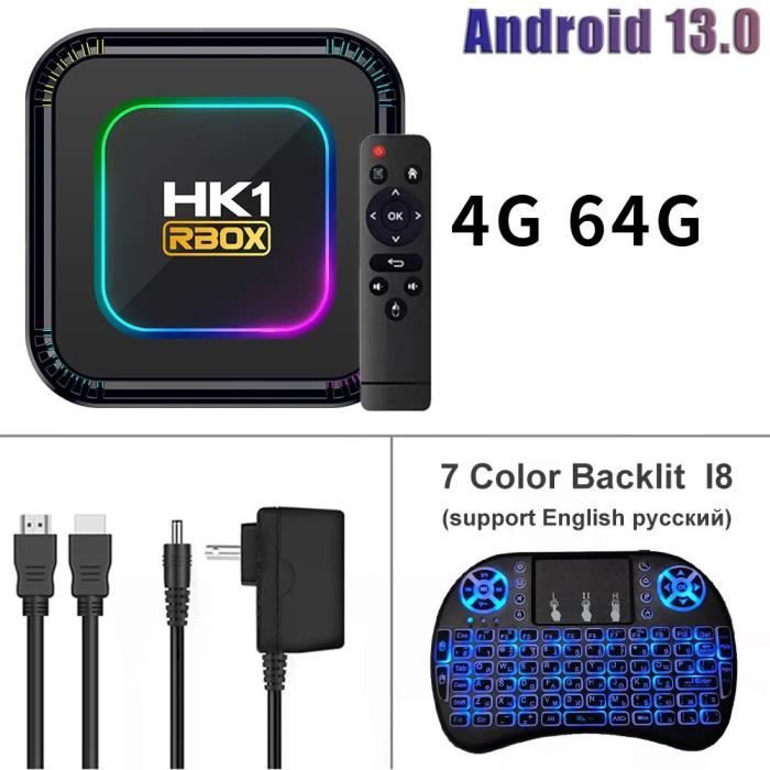 Box multimedia,LEMFO-Smart TV Box avec lumière RVB,HK1,RBOX,K8,Android 13,8K,4 Go,128 Go,RK3528 ...