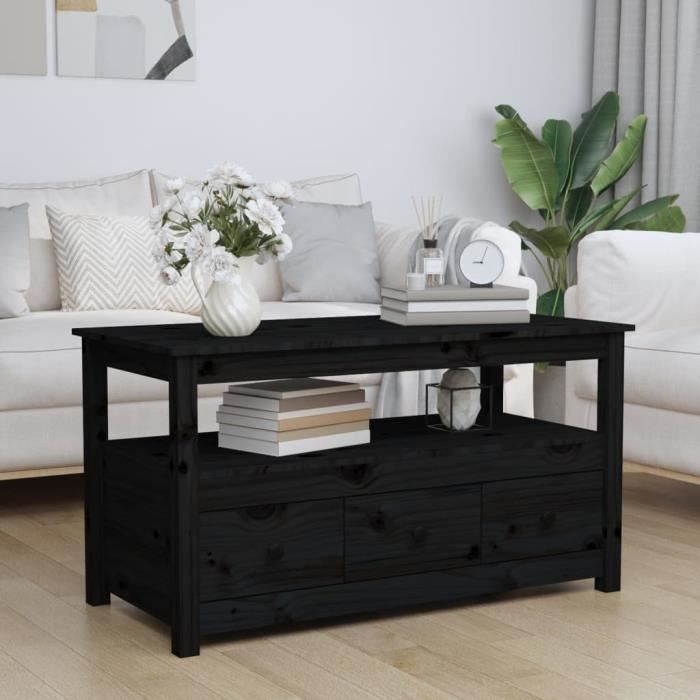 HOP-Table basse Noir 102x49x55 cm Bois massif de pin-HOP820935 ...