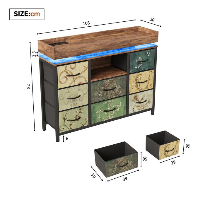DADEA Commode 8 tiroirs LED, meuble rangement chambre adulte,armoire de ...