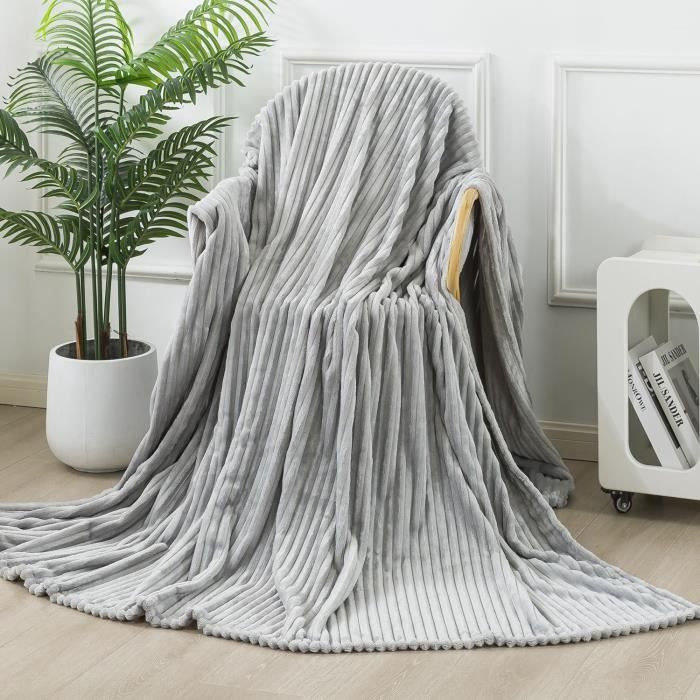 Plaid Couverture Polaire 220X240Cm Cendre Grise-Couverture De Lit 2 ...