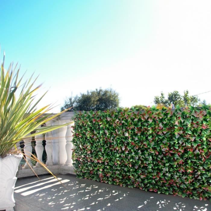 Haie artificielle 200x100cm photinia jardin treillis extensible Ivoss ...