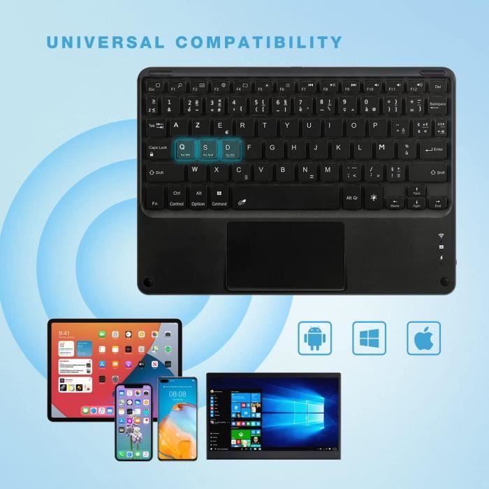 Clavier Azerty Bluetooth Touche Pad Tactile Compatible Avec Les ...