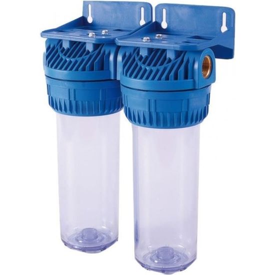 Filtre double complet anti-boue+anticalcaire (clef,équerre cartouches ...