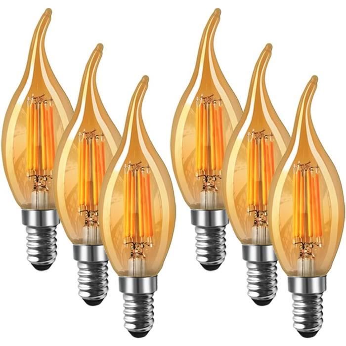 Ampoule LED E14 Forme de bougie à filament 6W (Équivalent à 60W halogène) Blanc Chaud 2700K ...