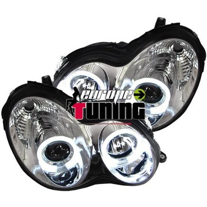 Phares design, chrome, set W203, 00-07 H1+H1 pour reglage electrique ...