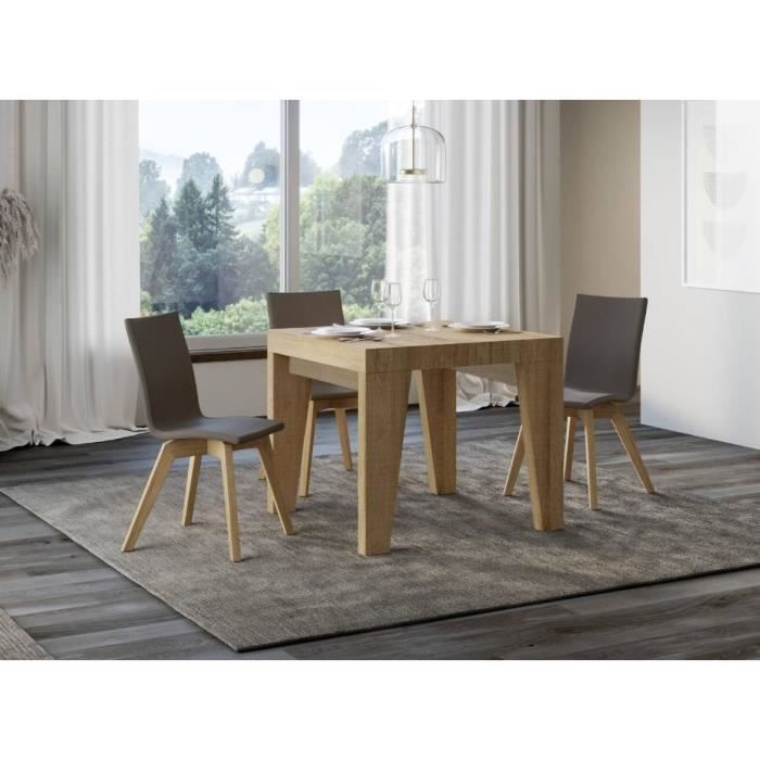 Table carrée extensible 4 à 10 personnes L 90 à 246 cm bois clair Naxo ...