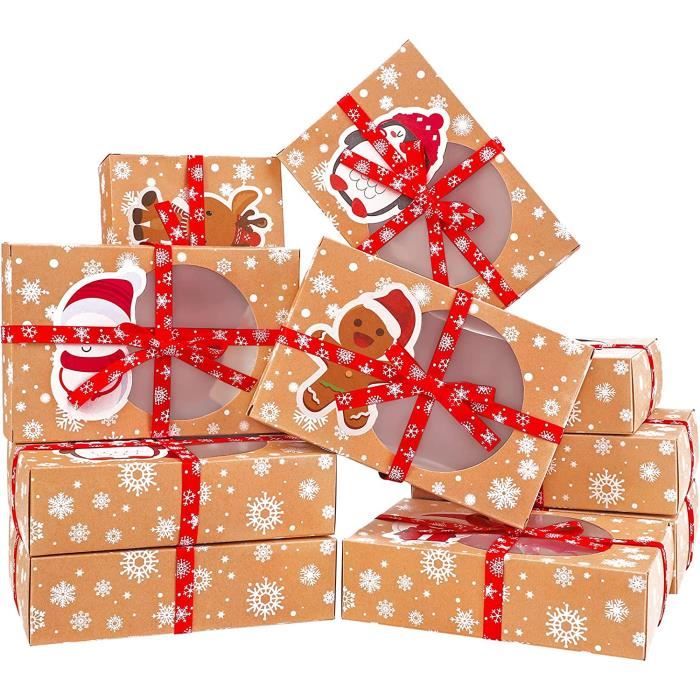 Paquet de 12 boîtes à biscuits de Noël en papier kraft avec fenêtre ...