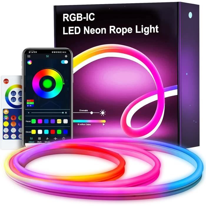 Neon Ruban Led 3M, Rgbic Bande Led Avec Contrôle App, Multicolore Lumiere À Changement De ...