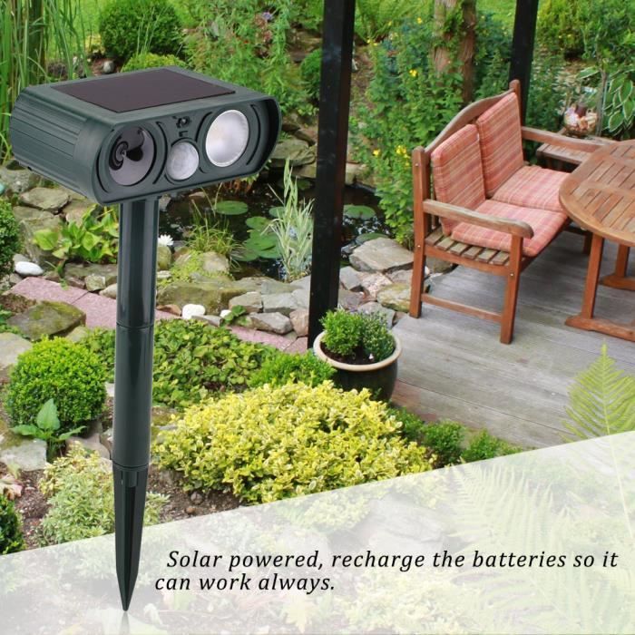 JAC- Répulseur d'animaux solaire Capteur de mouvement extérieur PIR ...