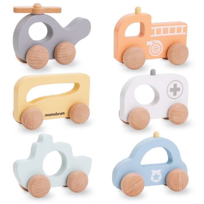 Jouet D'éveil Sensoriel Bébé, 6 Voitures Miniature en bois- Durable ...