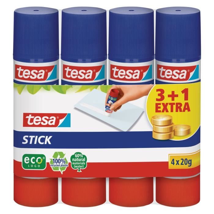 Stick colle - TESA - Lot de 4 - 20 gr - Sans solvant - Vert et ...