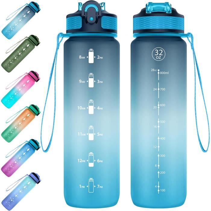 Bouteilles D'Eau Avec Paille 1 Litres, Gourde Sport Avec Fitness Motivant Et Marqueurs De Temps ...