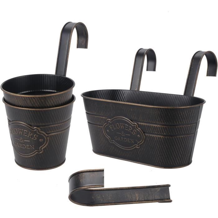 3Pcs Pots De Fleurs En Métal Vintage Jardinière Murale En Fer Pots De ...