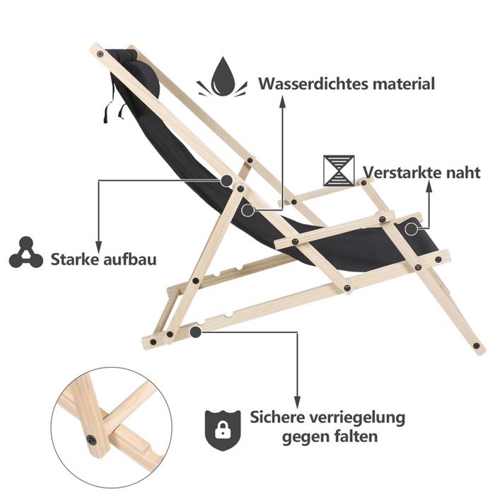 Chaise longue pliante en bois Chaise de plage Chilienne noir Avec mains ...
