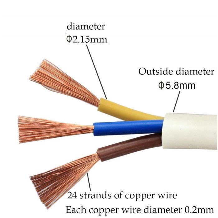 Fil électrique-3 Core Ronde PVC Secteur électrique Fil de Cuivre de ...