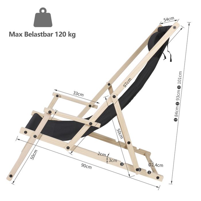 Chaise longue pliante en bois Chaise de plage Chilienne noir Avec mains ...