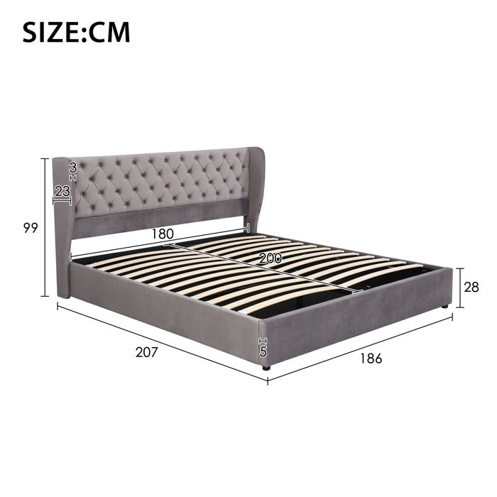 Lit double capitonné 180 x 200cm Tête de lit réglable lit adult double ...