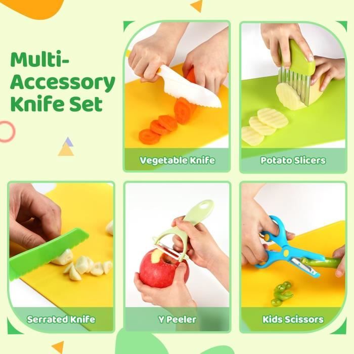Lot de 17 Couteaux de Cuisine pour Enfants, Kit Couteaux de Sécurité pour Couper Fruits ou ...