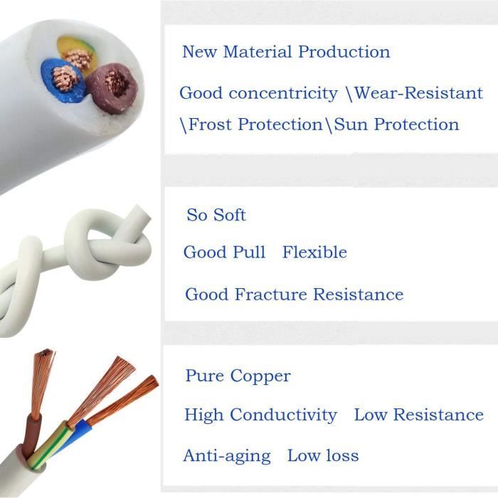 Fil électrique-3 Core Ronde PVC Secteur électrique Fil de Cuivre de ...