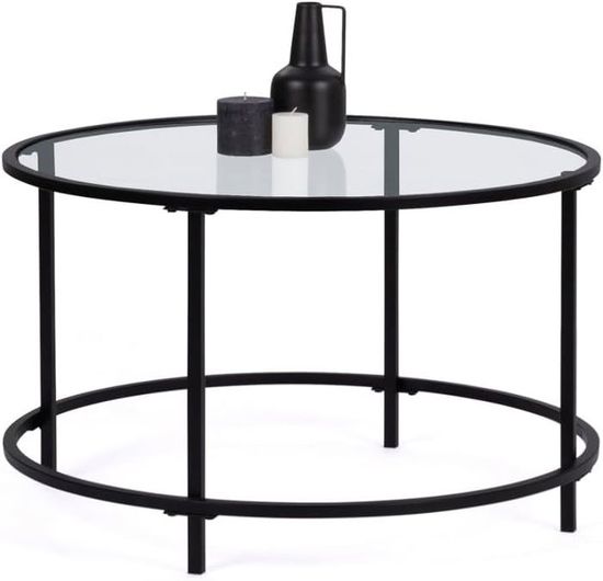 IDMarket - Table Basse Ronde Merano 70 cm Plateau en Verre et Pied ...