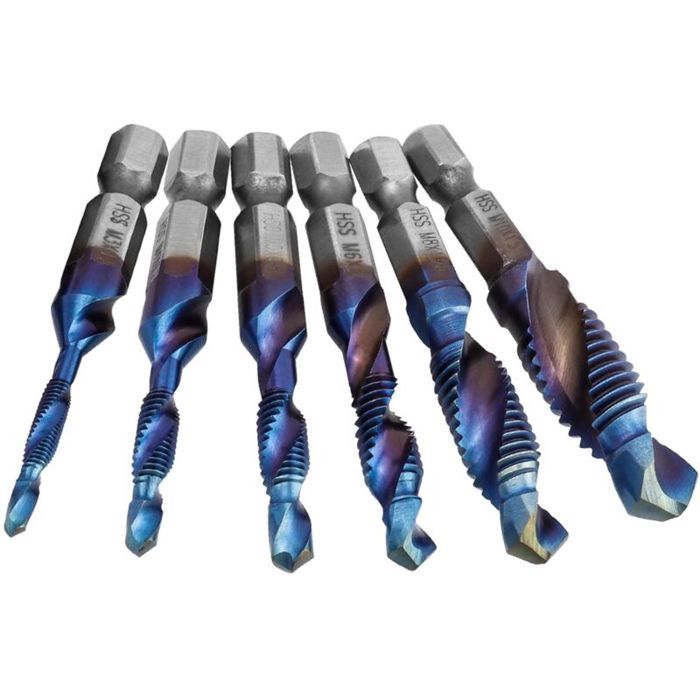 Jeu de 6 Forets de Taraudage Taraud Conique Filetage à Tige Hexagonale Taraud Filetage Métrique ...