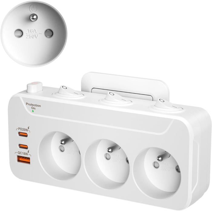 Prise Multiple Usb C, Multiprise Murale 3 Prises Française Avec Charge ...