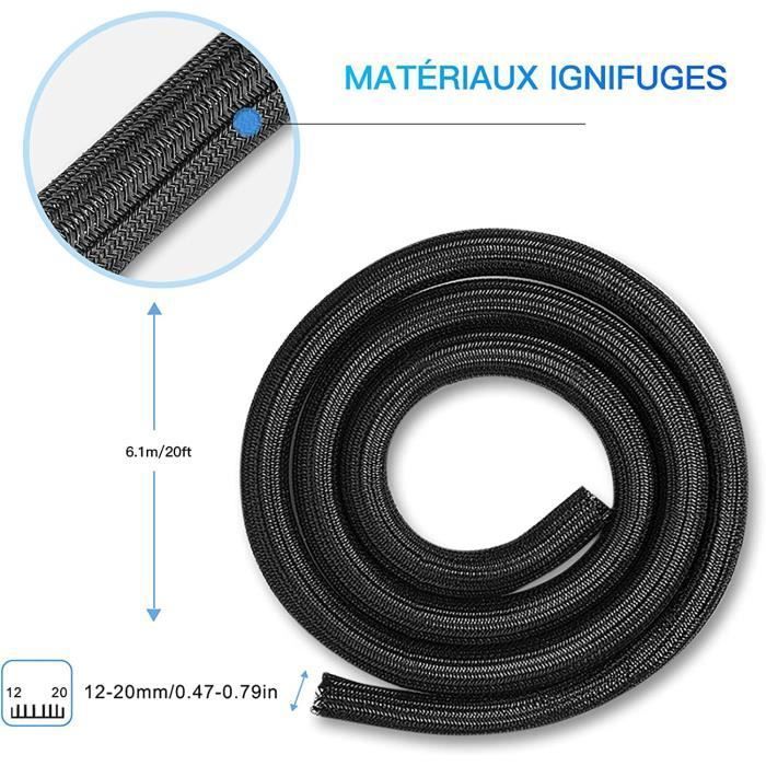 AGPTEK 6,1 m Manchon de Câble, 13-23mm Gaine Câble à Fermeture ...