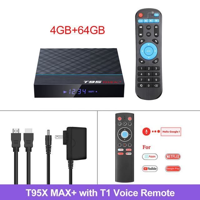 Ue Plug - Voix 4G64G T1 - Boîtier TV T95 MAX Plus, Android 9, Amlogic S905X3, lecteur multimédia ...